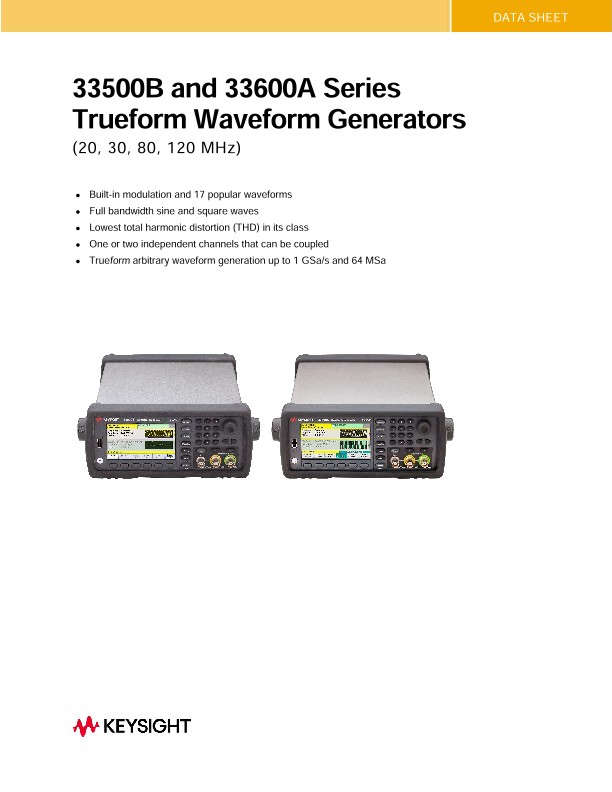 33500B and 33600A Series Trueform Waveform 20, 30, 80, 120 MHz PDF Asset Page | Keysight